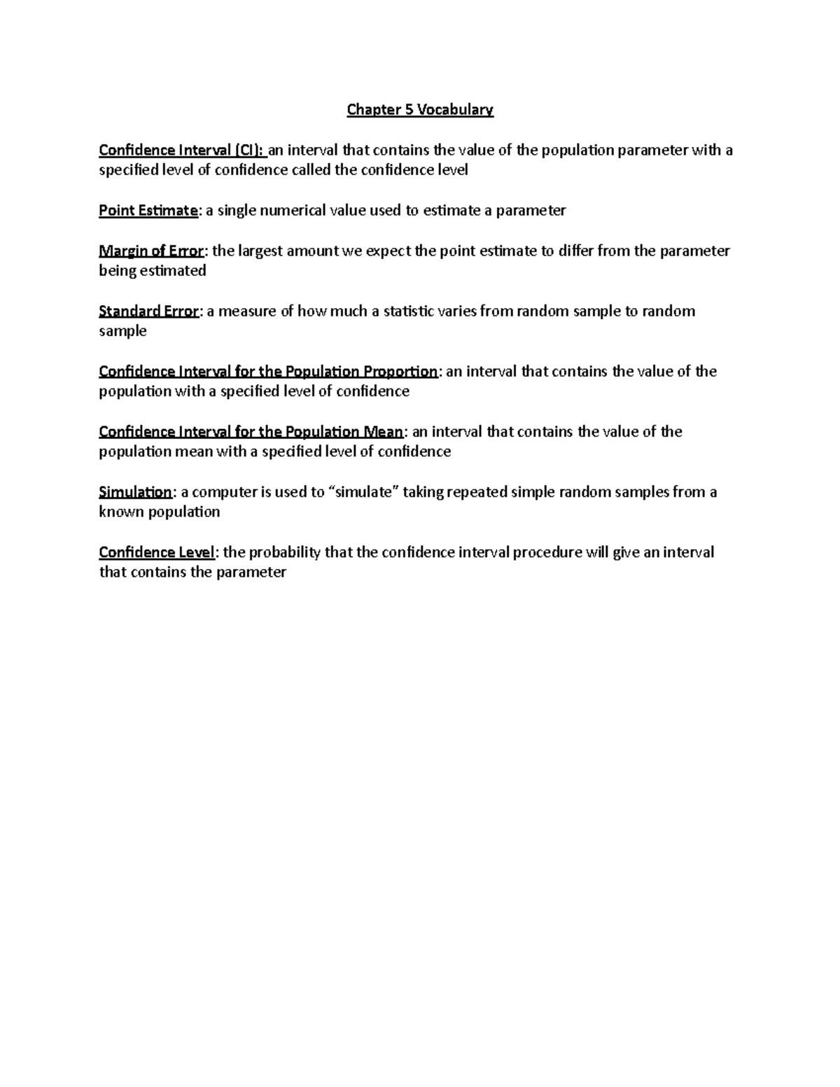 Chapter 5 - Vocabulary for STA 215 with Patricia Stephenson. - Chapter ...
