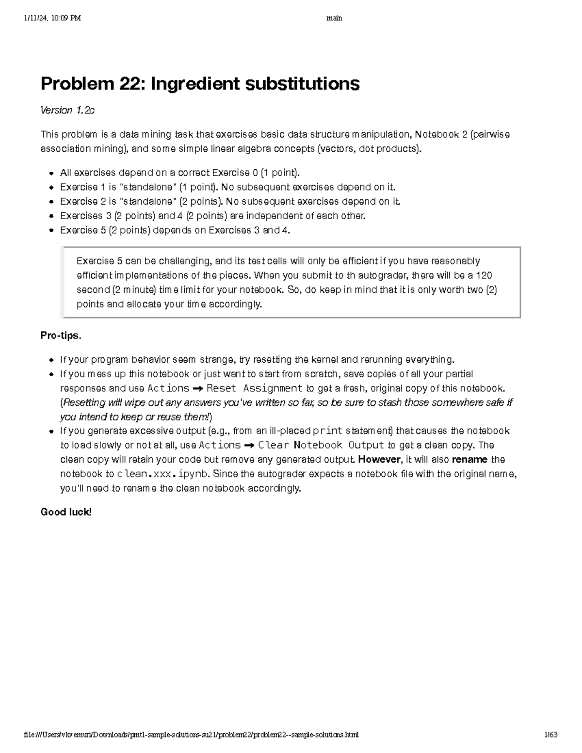 22 - Midterm Solution - Problem 22: Ingredient substitutions Version 1 This problem is a data ...