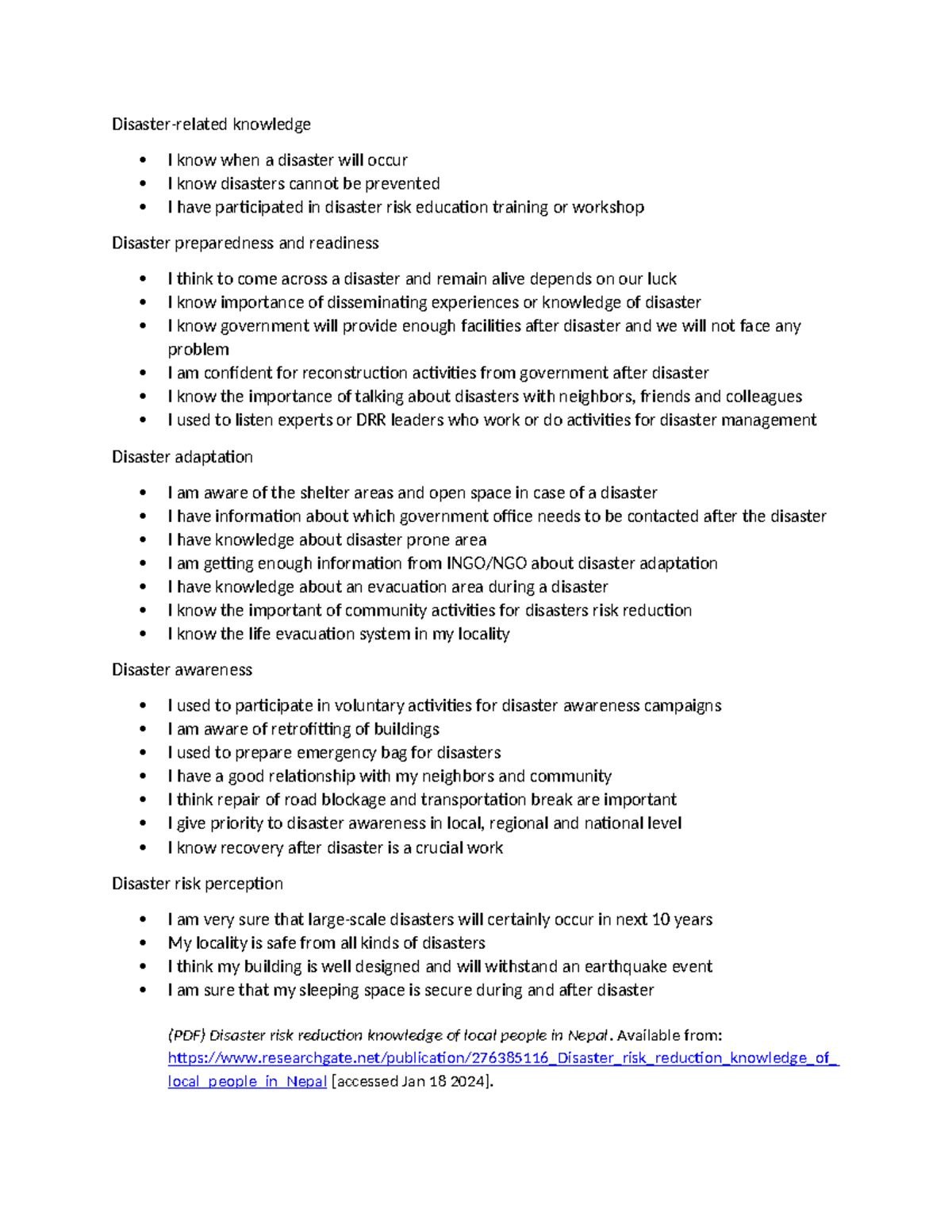 Disaster Risk Reduction Knowledge Questionnaire - Disaster-related ...