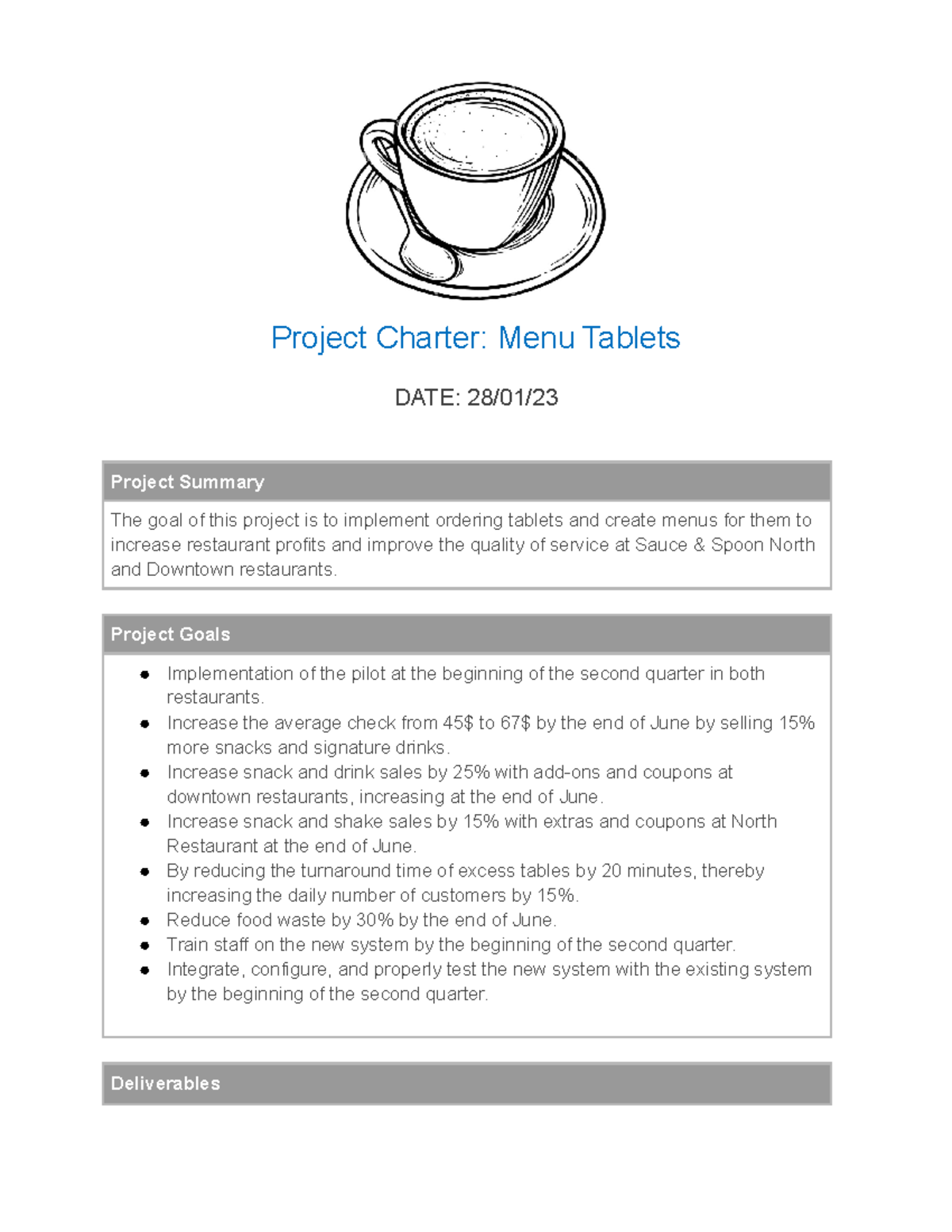 Project Charter - Demo - yshjvhjvhjvm,m - Project Charter: Menu Tablets ...