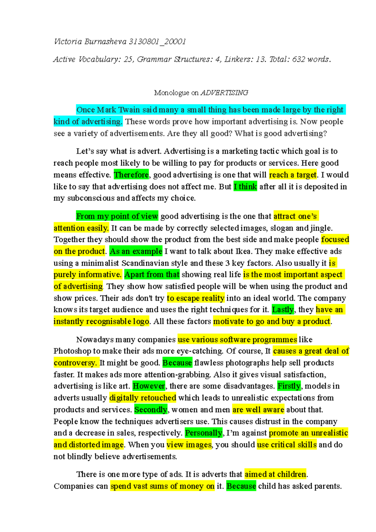 Advertising monologue - Victoria Burnasheva 3130801_ Active Vocabulary ...