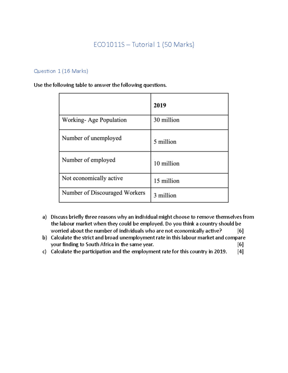 ECO1011F - Tutorial 1 - 2024 - Student - ECO1011S – Tutorial 1 (50 ...