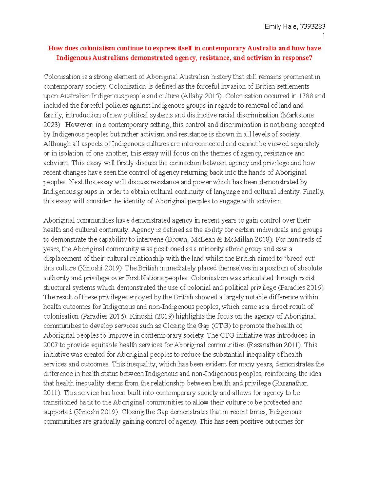 Introduction into Indigenous Australia Essay - 1 How does colonialism ...