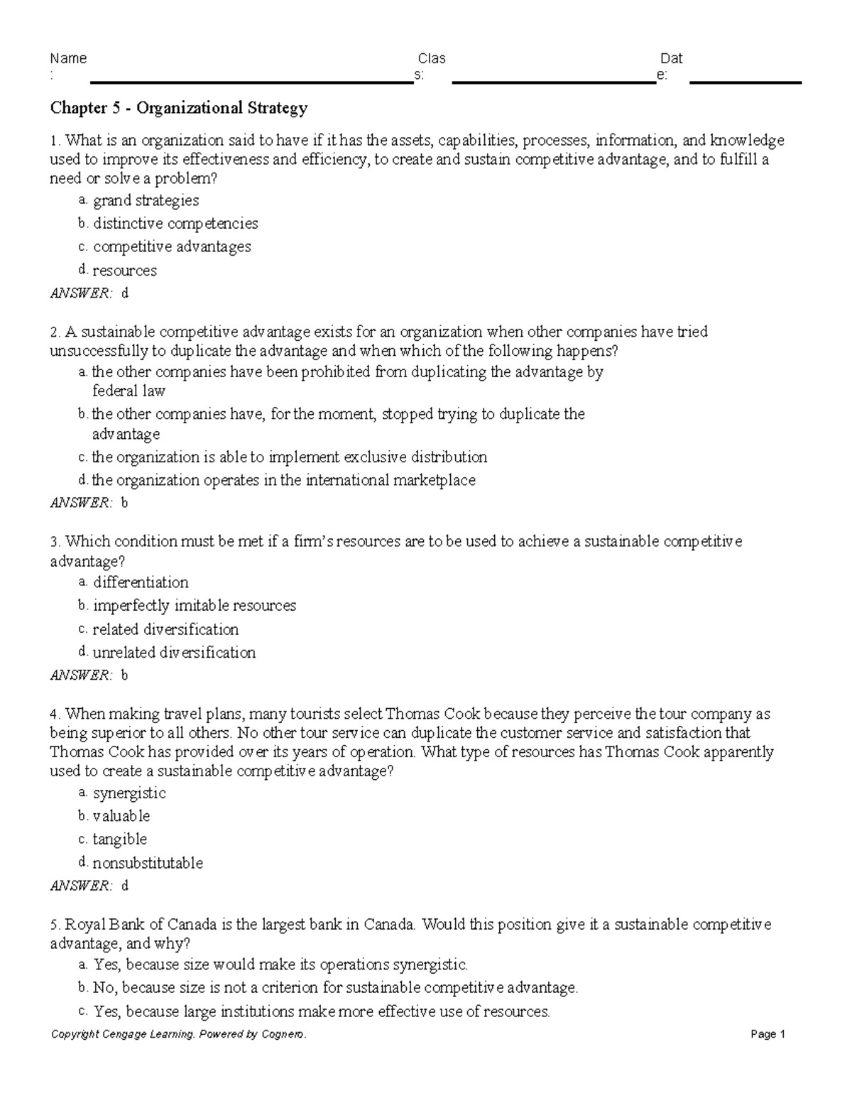 Chapter 5 Organizational Strategy - Chapter 5 - Organizational Strategy ...