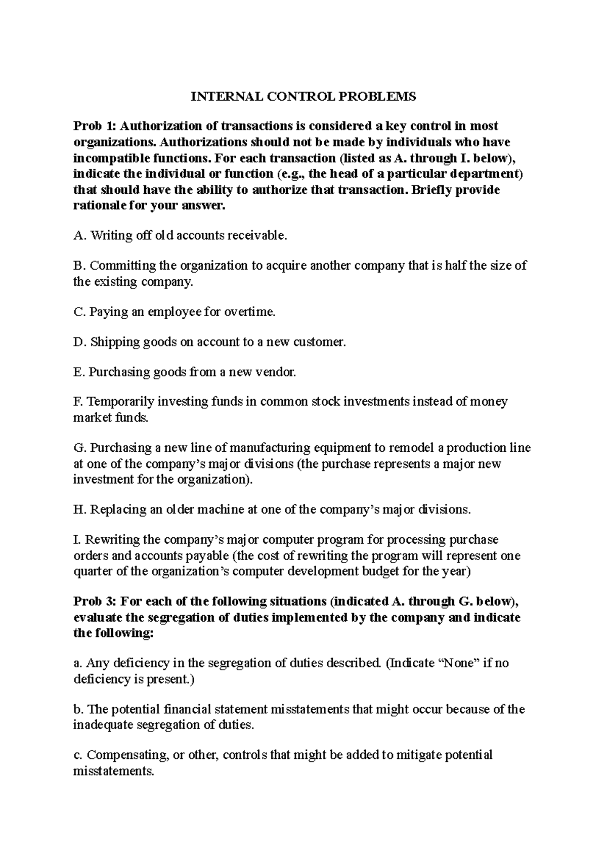 Internal Control Problems dịch - INTERNAL CONTROL PROBLEMS Prob 1 ...