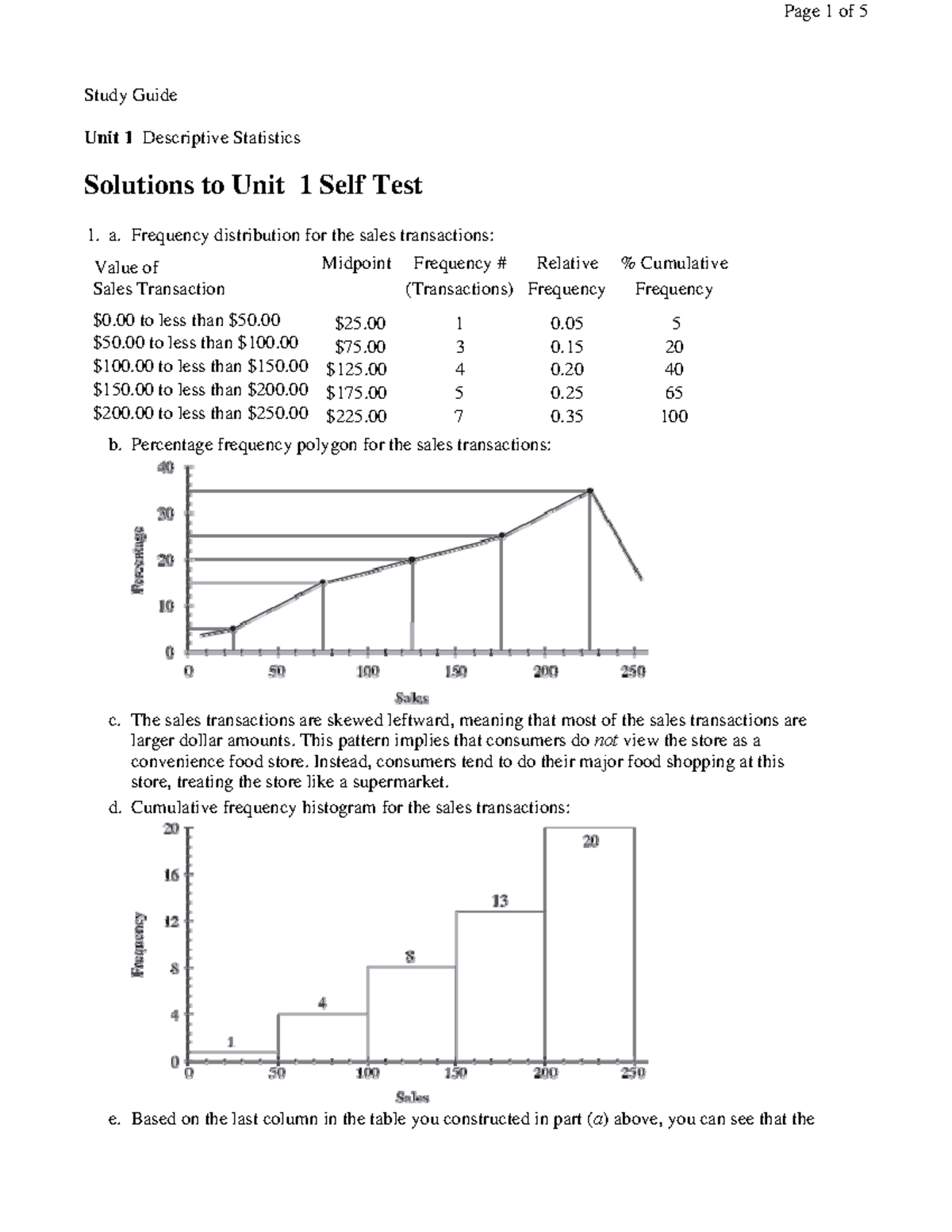 Unit1solutions - Study Guide Unit 1 Descriptive Statistics Solutions to ...