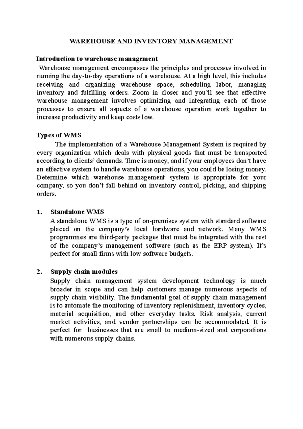 Warehouse AND Inventory Management - WAREHOUSE AND INVENTORY MANAGEMENT ...