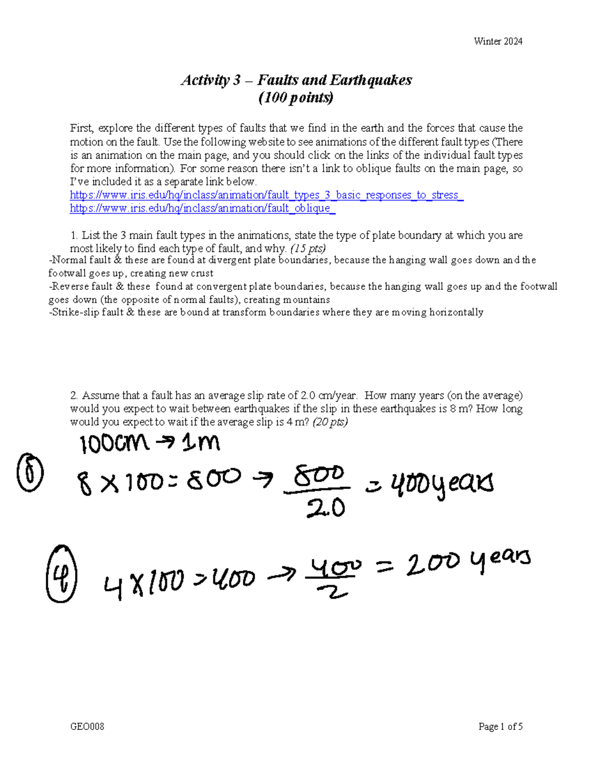 Activity 3 Faults%2BEarthquake Source W24 - Activity 3 – Faults and ...