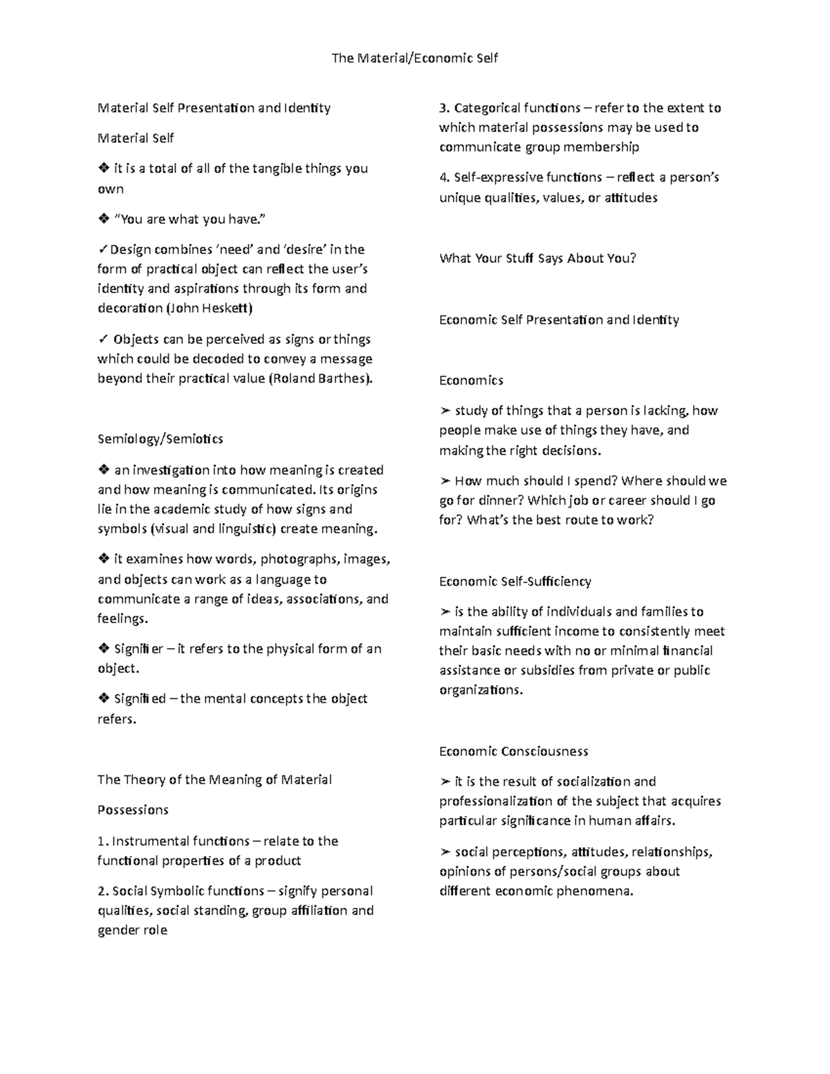 Material Self Presentation and Identity - Understanding the Self - Studocu