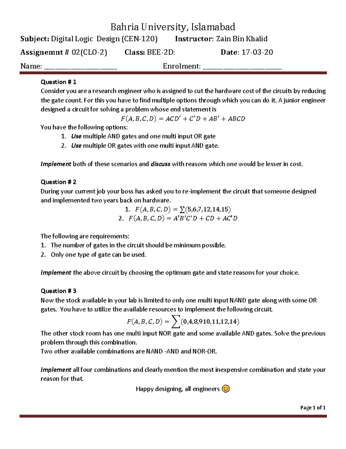 Assignment 2-12032020-060446 am - Bahria University, Islamabad Subject ...