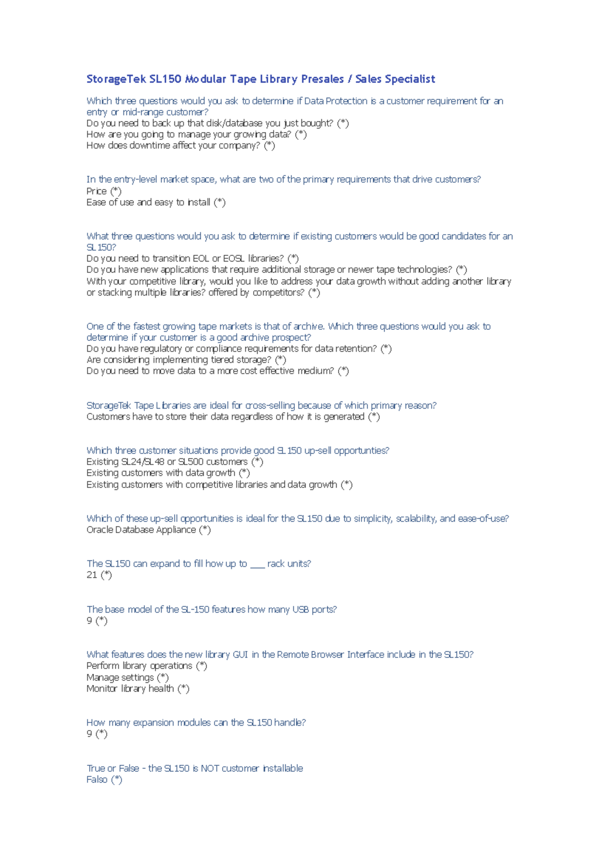 Storage Tek SL150 Modular Tape Library Presales - Sales Specialist ...