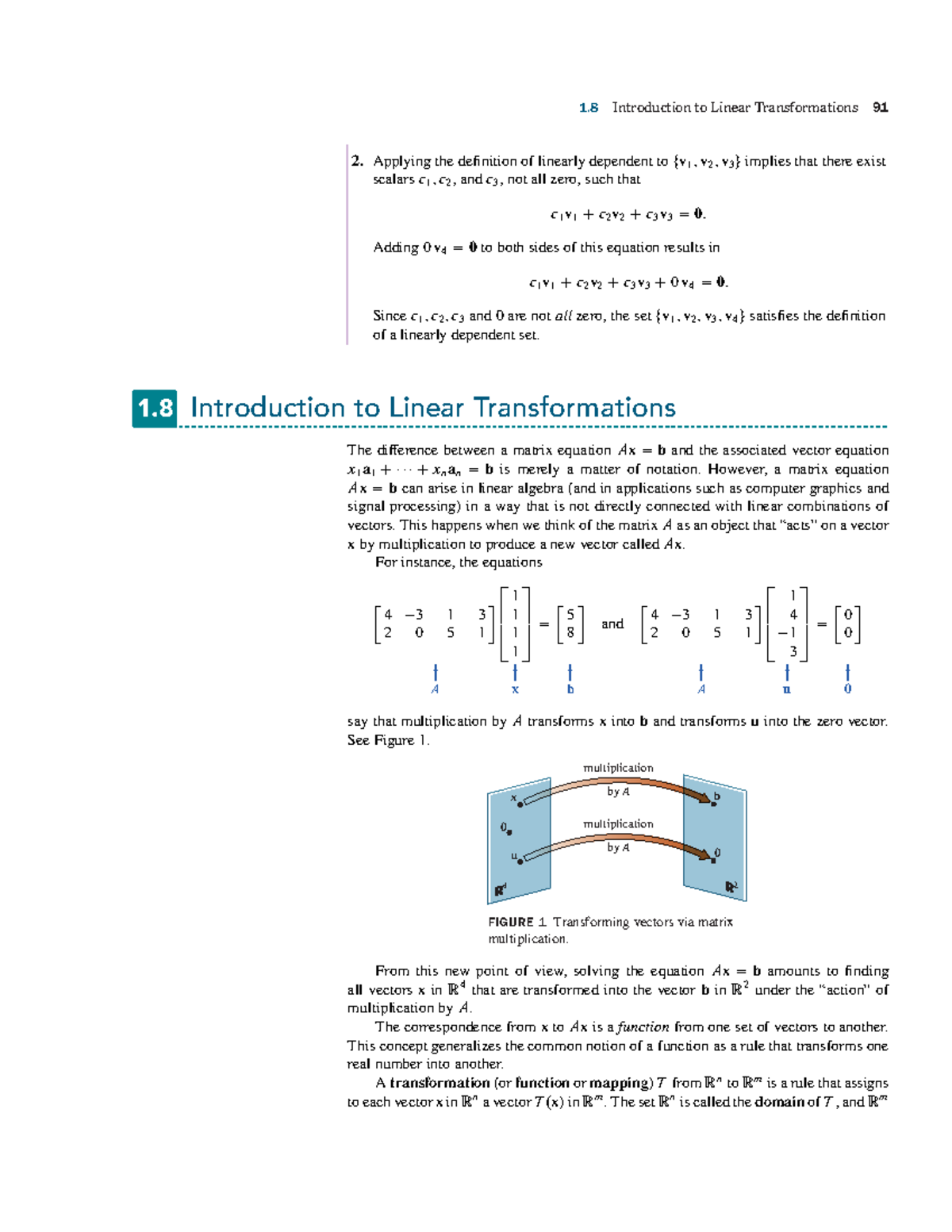 1 8 Introduction Ot Leanr Transformations 92 100 1 Introduction To Linear Transformations 91 2