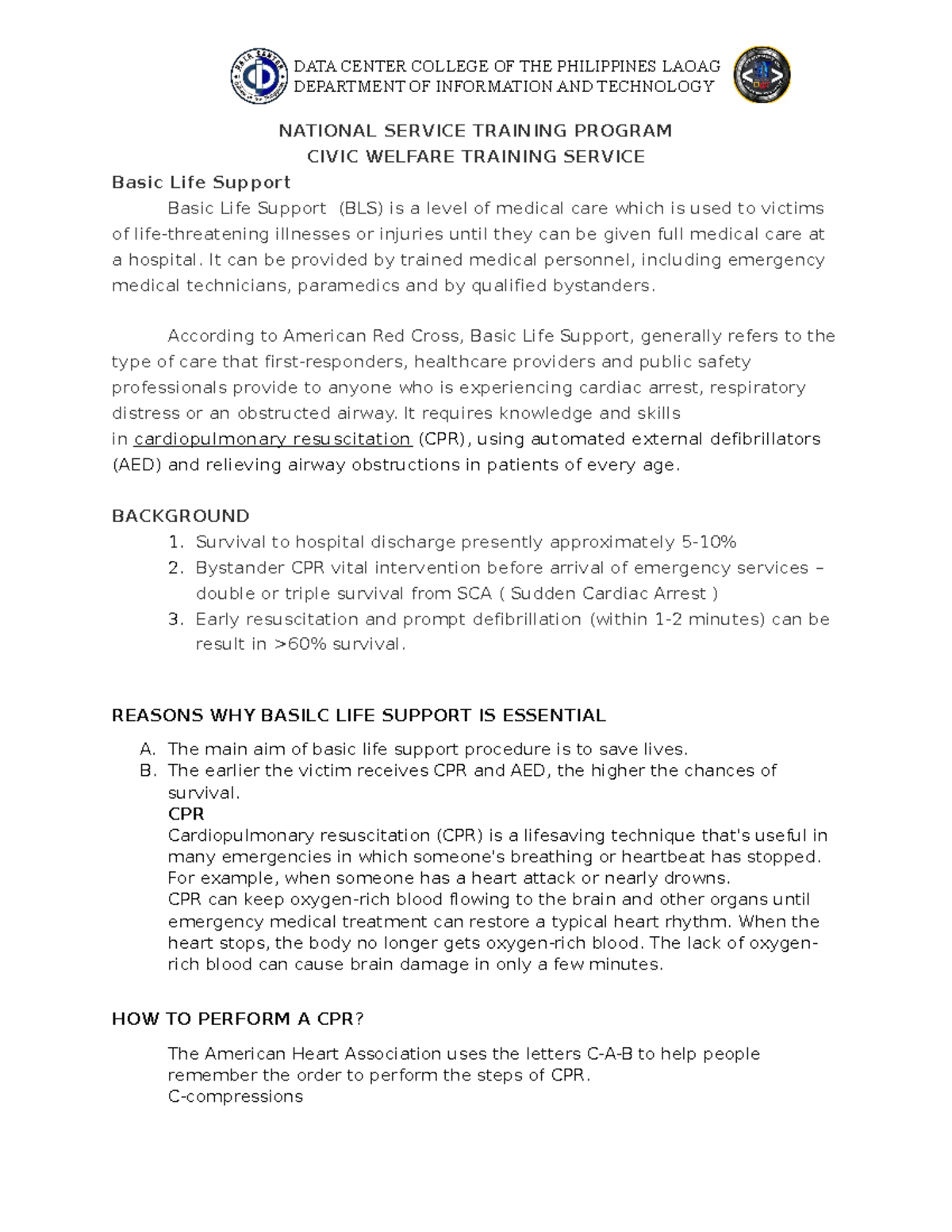 National Service Training Program - DEPARTMENT OF INFORMATION AND ...