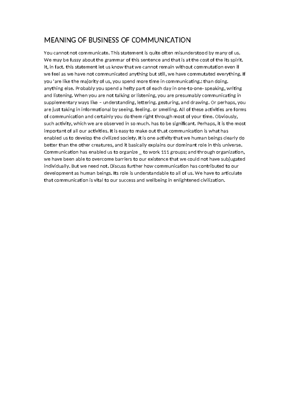 Business communication assignment - MEANING OF BUSINESS OF ...