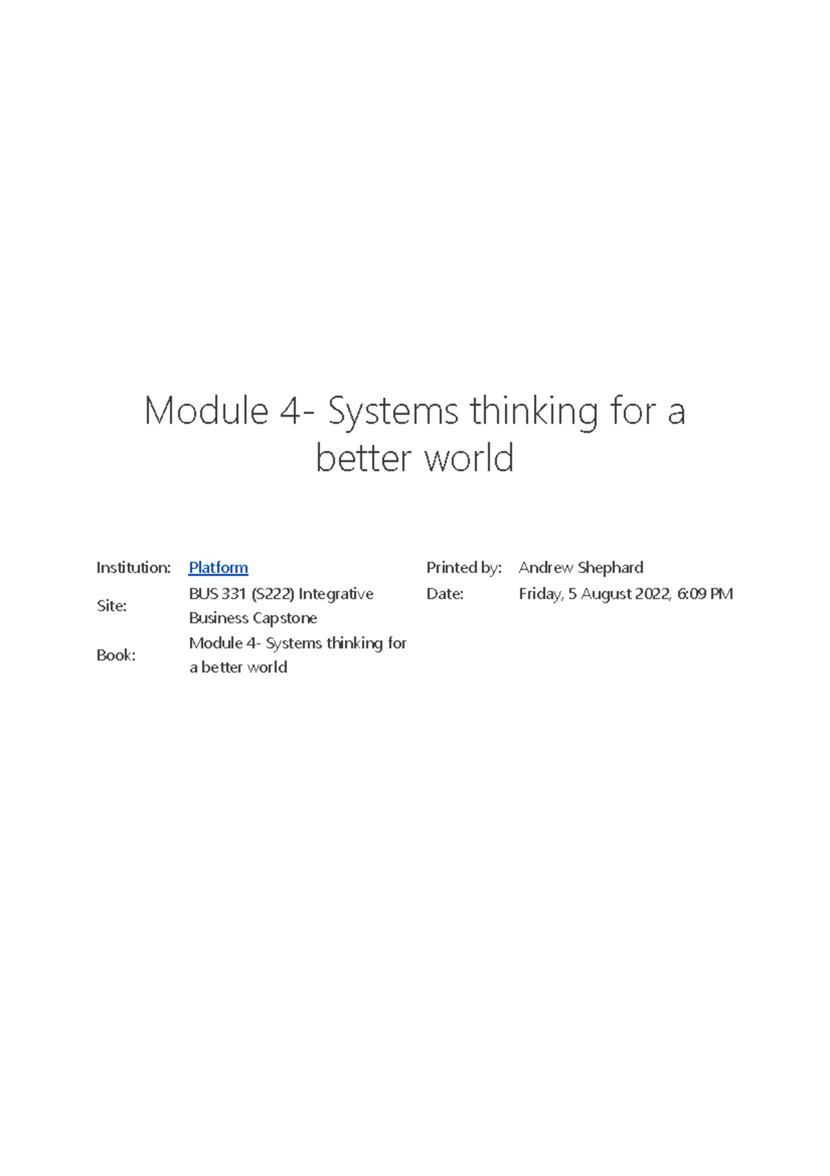Module 4- Systems thinking for a better world - Module 4- Systems ...