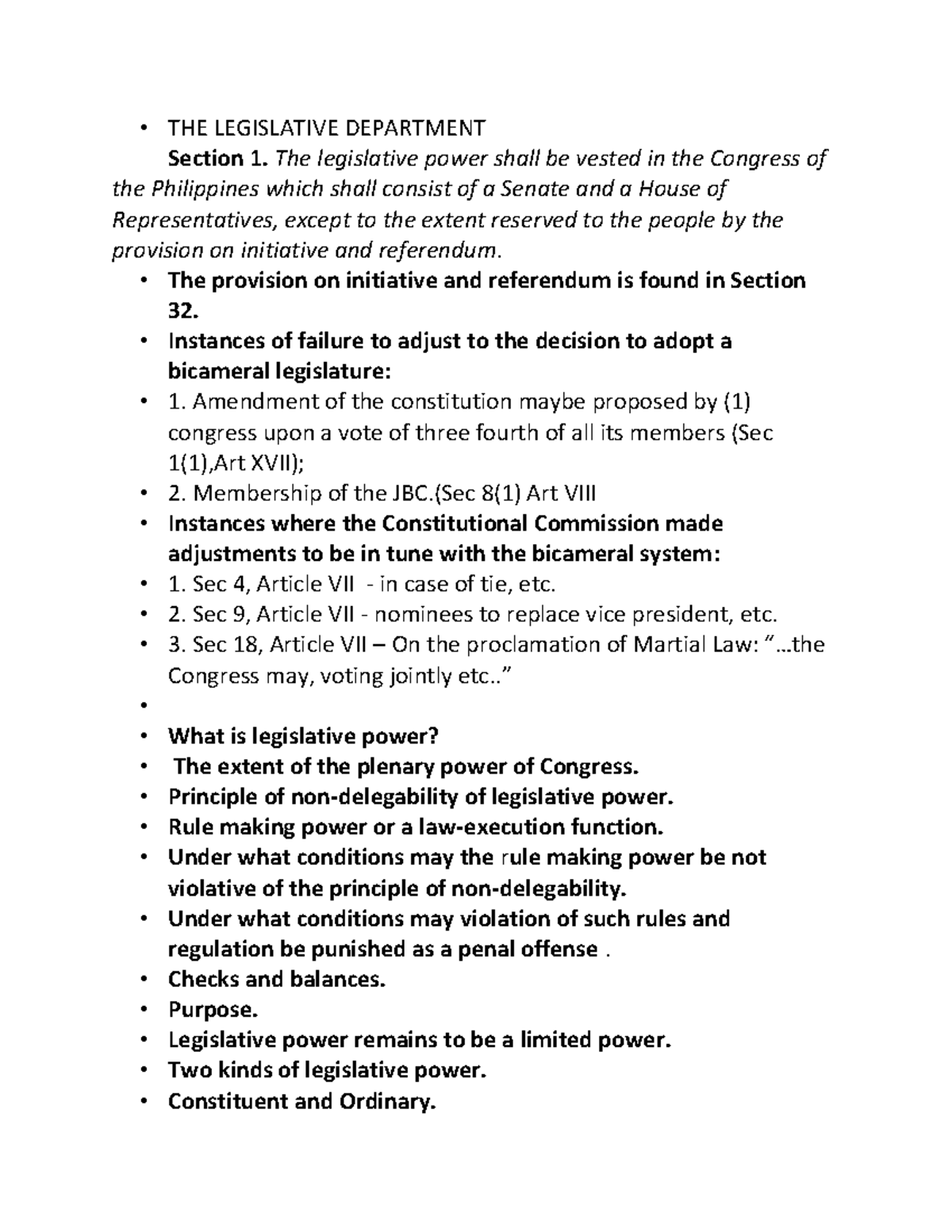 Nothing Important - • THE LEGISLATIVE DEPARTMENT Section 1. The ...