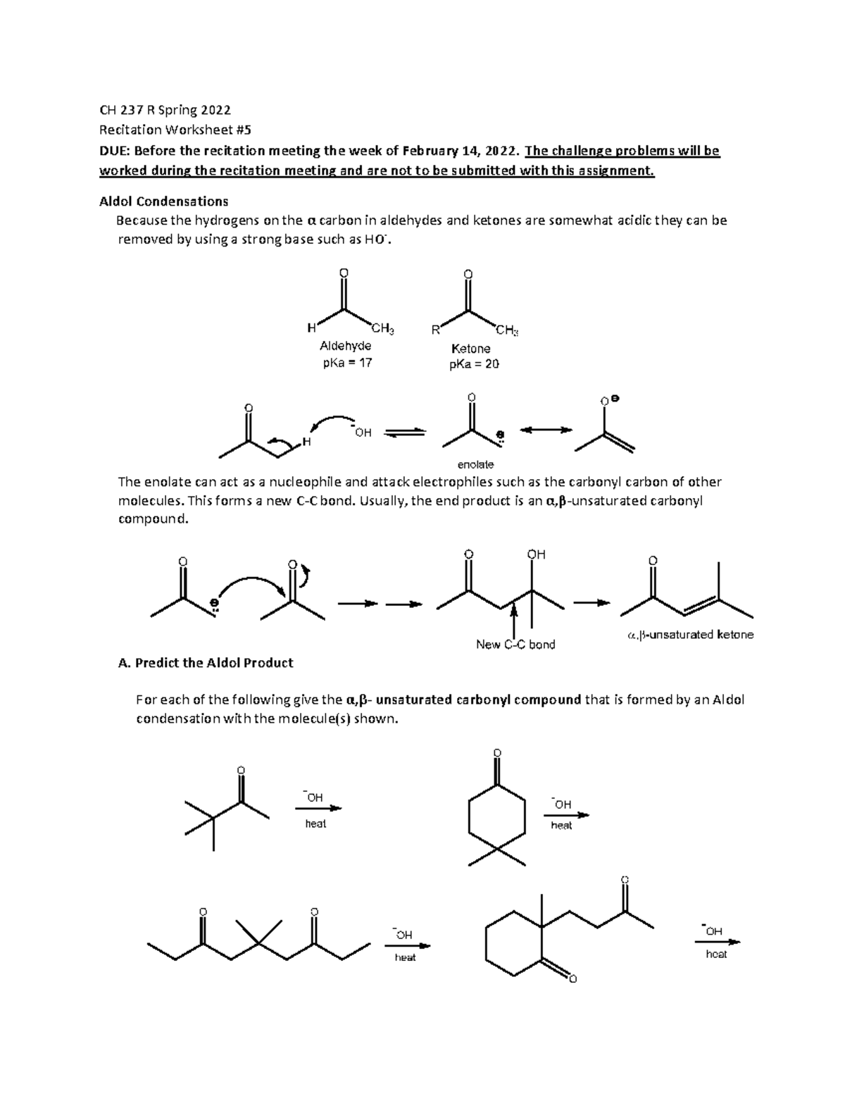 CH 237 Pre-recitation Worksheet 5 Sp 2022 - CH 237 R Spring 2022 ...