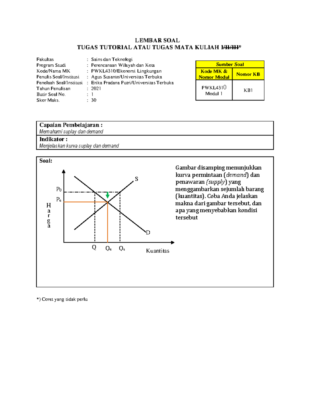 PWKL4310 tugas 1 - aaaa - LEMBAR SOAL TUGAS TUTORIAL ATAU TUGAS MATA ...