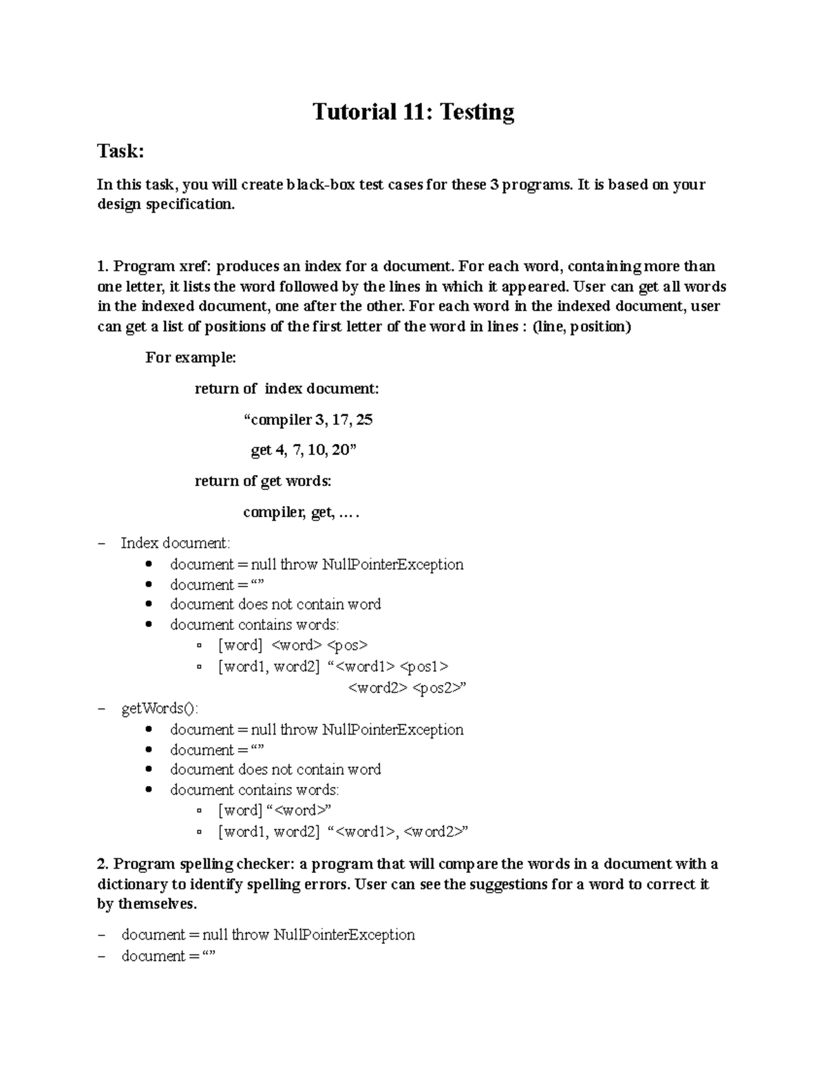 Tutorial 11 Software Engineering Tutorial 11 Testing Task In This