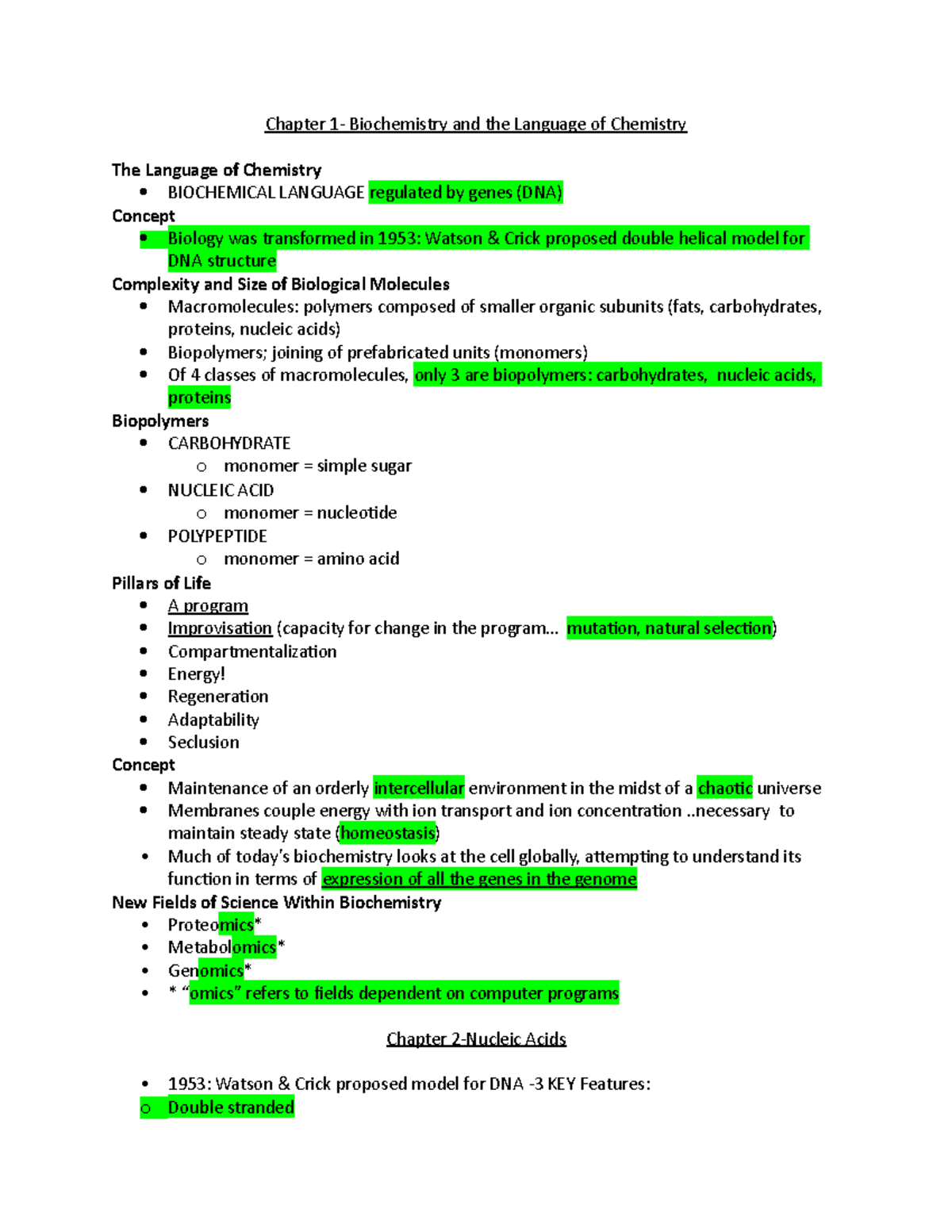 Biochem Exam 1 Study Guide Chapter 1 Biochemistry And The Language