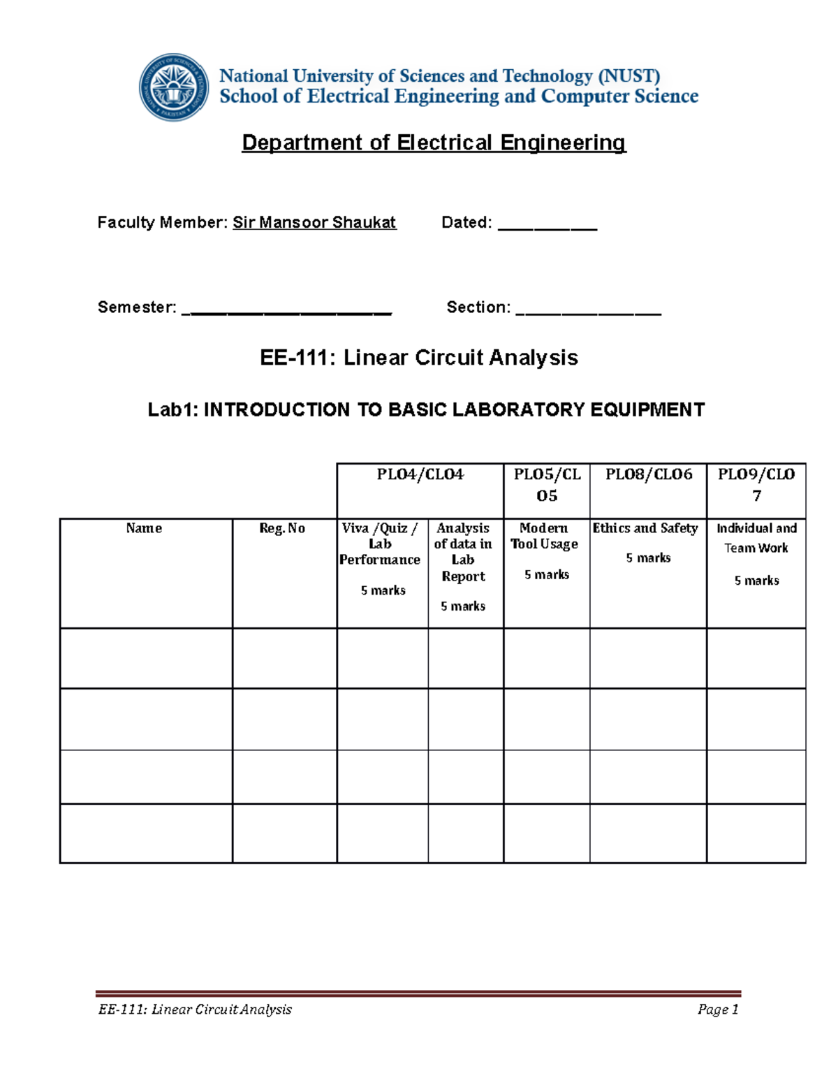 Lab Report Format - Electrical Engineering - Department of Electrical ...