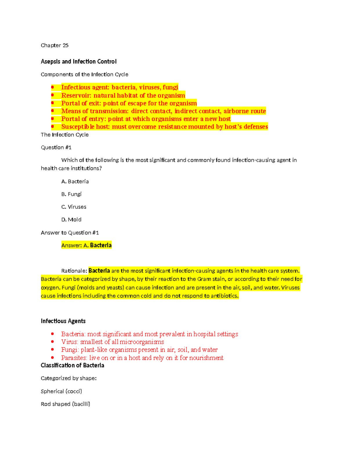Chapter 25 notes asepsis - Chapter 25 Asepsis and Infection Control ...
