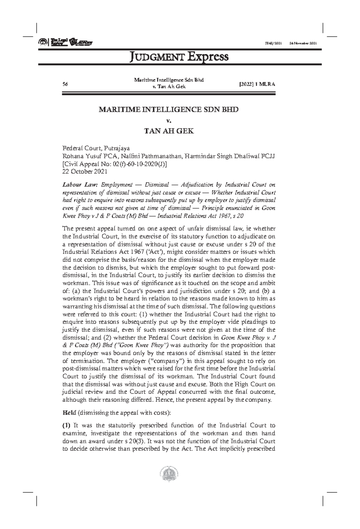 Maritime case - ssssssssssssssss - Maritime Intelligence Sdn Bhd 56 v ...