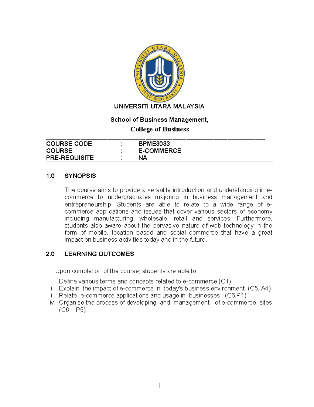 Student syllabus-A201 - UNIVERSITI UTARA MALAYSIA School of Business ...