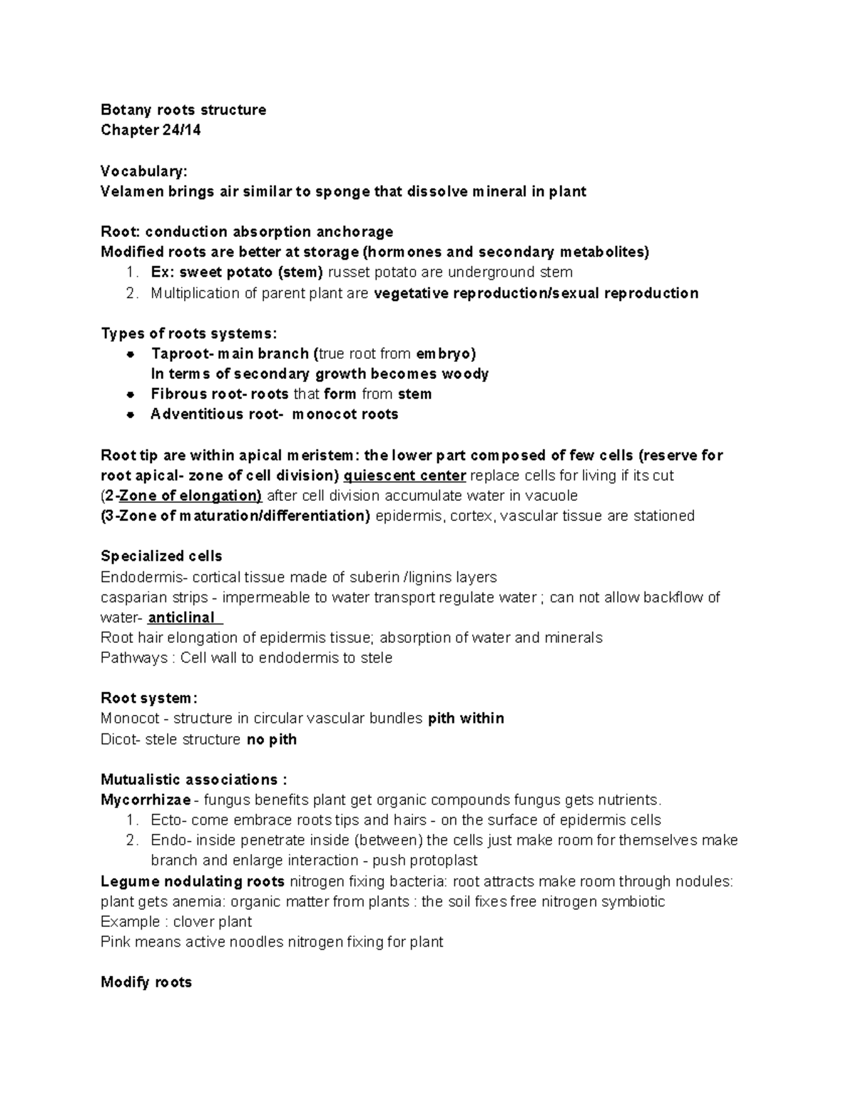 Feb 1 botany notes - Botany roots structure Chapter 24/ Vocabulary ...