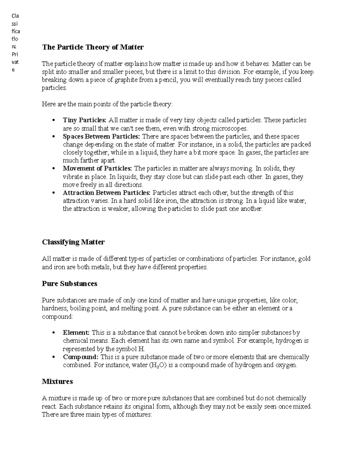 Matter - class notes study guide - ssi fica tio n: Pri vat e The ...
