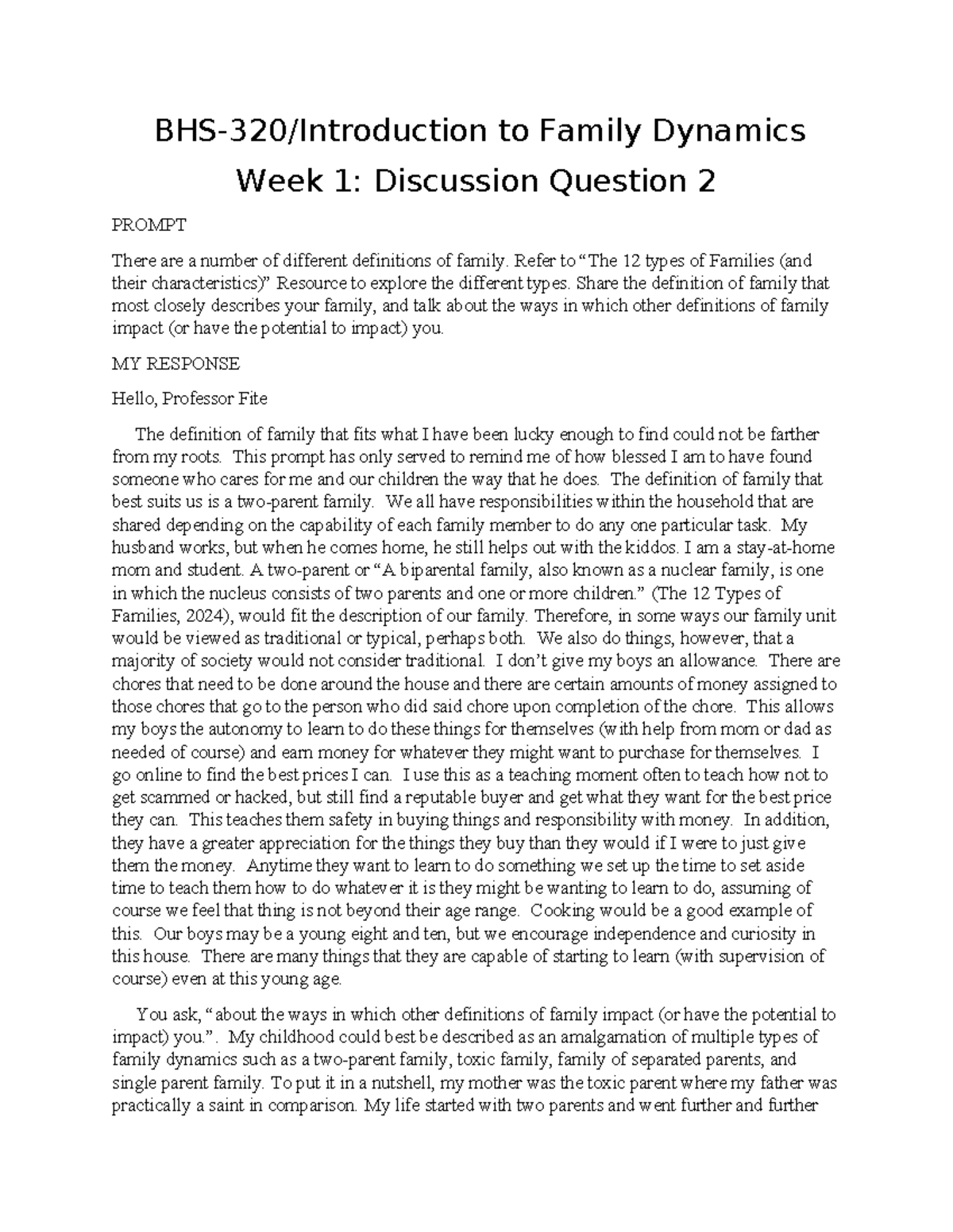 BHS-430 W1 DQ 2 - BHS-320/Introduction to Family Dynamics Week 1 ...