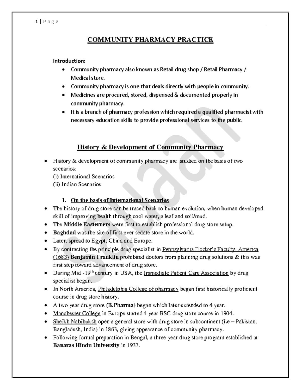 1661921000118 Community Pharmacy Practice - 1 | P a g e COMMUNITY ...