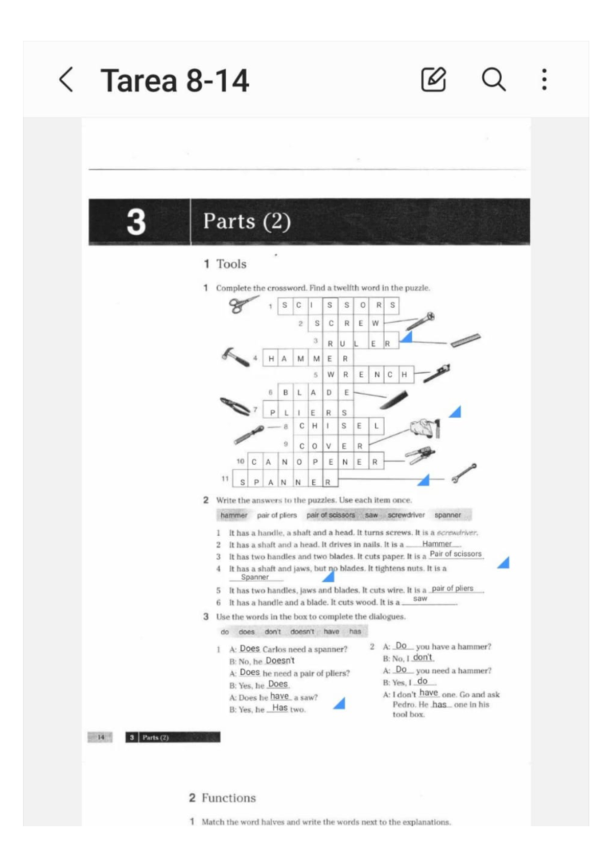 Nueva nota 2 - 5/5 - Tarea 2Q: 3 Parts (2) 1 Tools 1 Complete the crossword Find a twelfth word ...