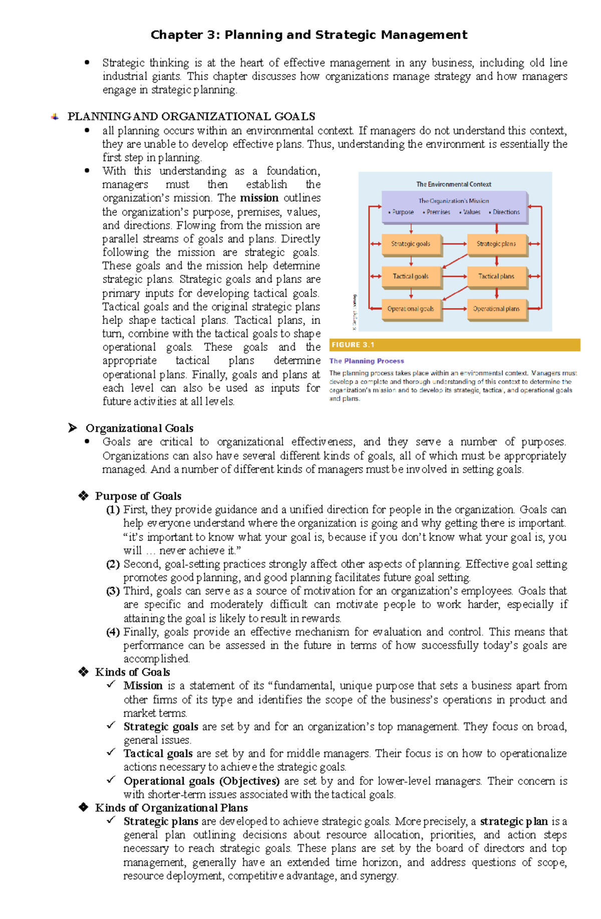 Chapter 3 - Planning and Strategic Management - This chapter discusses ...