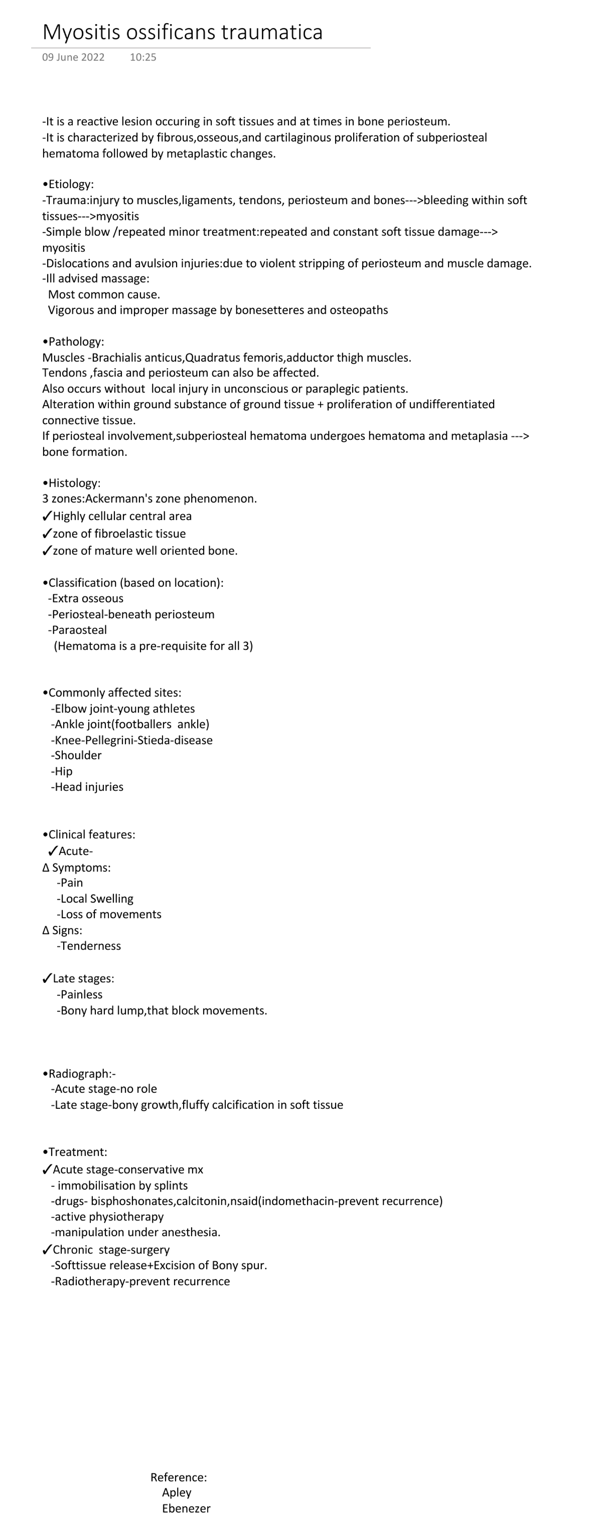 Myositis ossificans traumatica - Orthopedics - Studocu