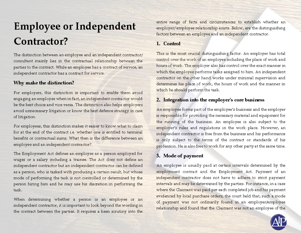 Employee or Independent Contractor - Employee or Independent Contractor ...