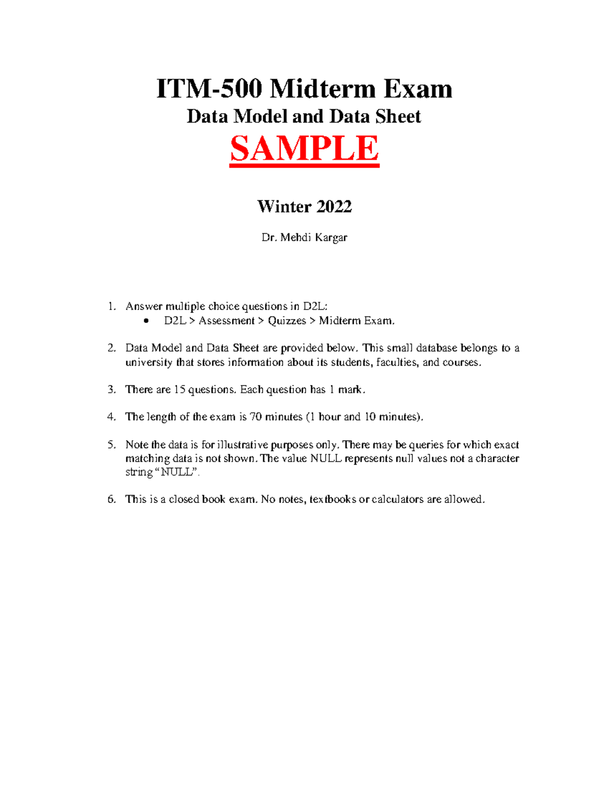Sample Midterm Notes ITM-500 - ITM-500 Midterm Exam Data Model and Data ...