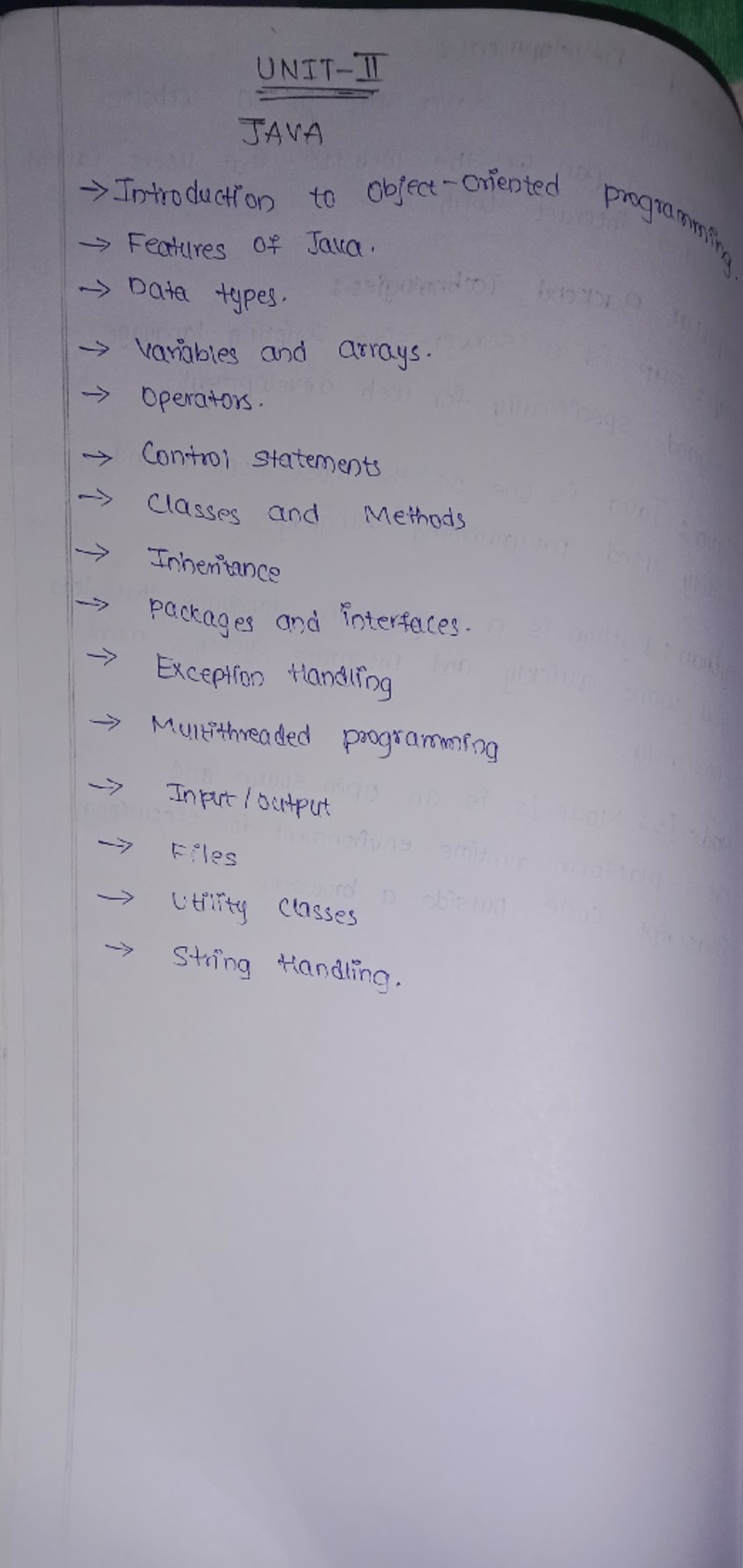 Wp unit 2 - Nothing - JAVA Introduction to Features of Java. preparents Data types. variables ...