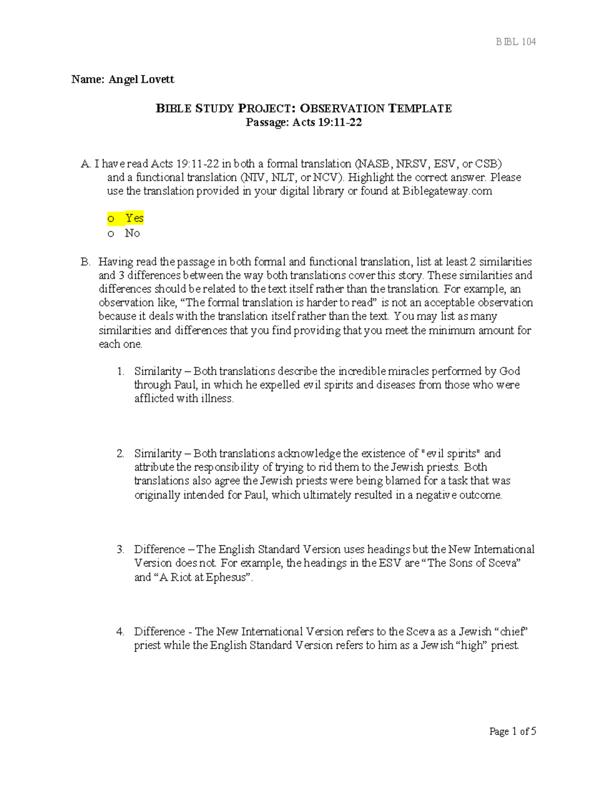 Bible Study Project Observation Template - Name: Angel Lovett BIBLE ...