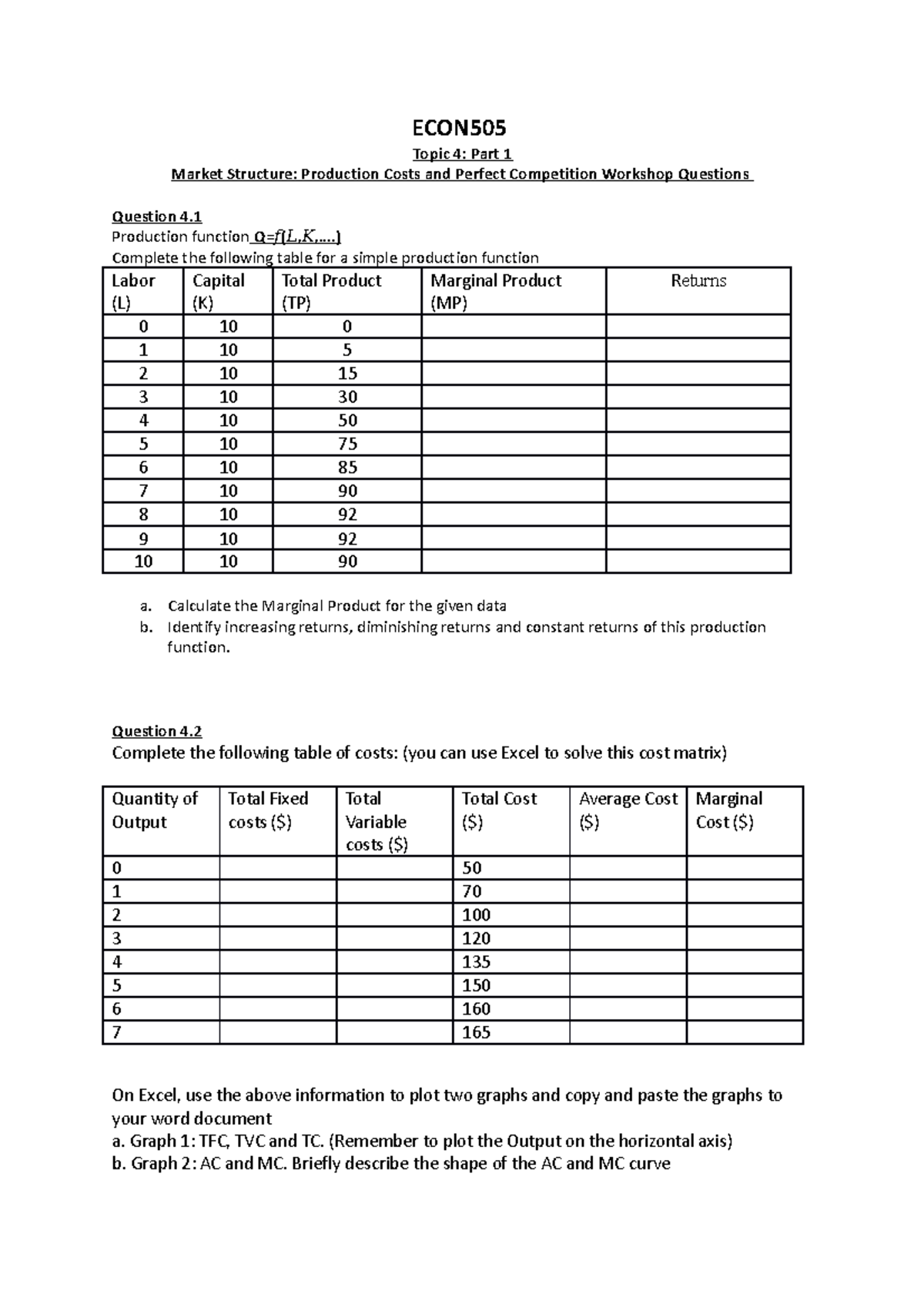 Topic 4 Part 1 Production costs & Perfect Competition Worksheet-2 ...
