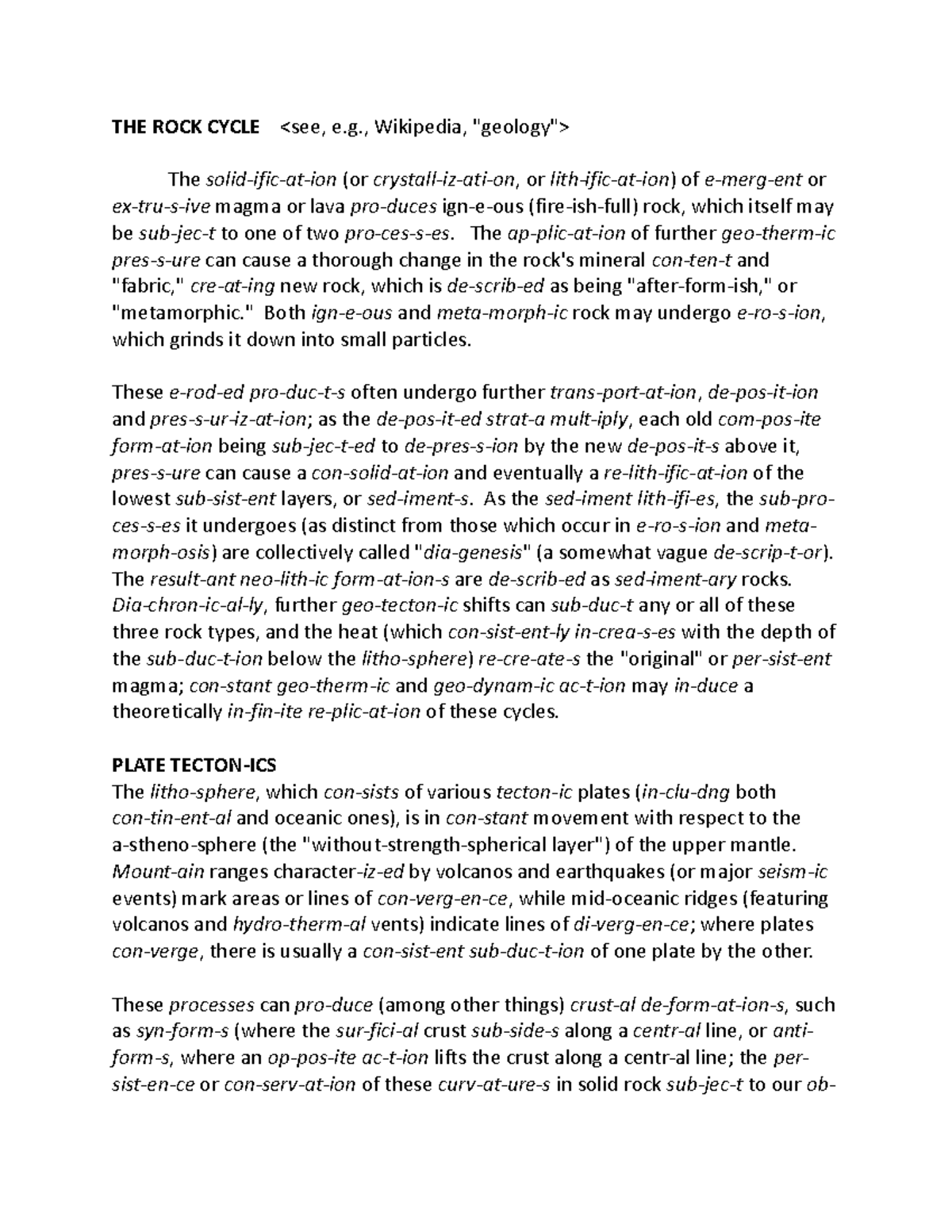 THE ROCK Cycle - Lecture Notes for Classic Scientific Terminology 101 ...