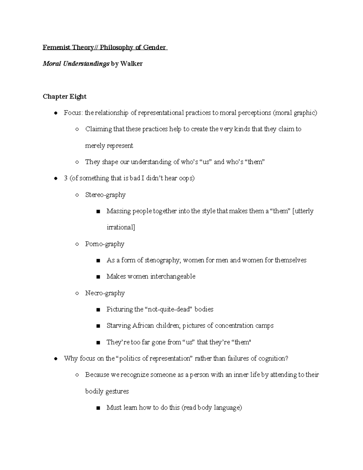 Walker, Chapter 8 - Femenist Theory// Philosophy of Gender Moral ...