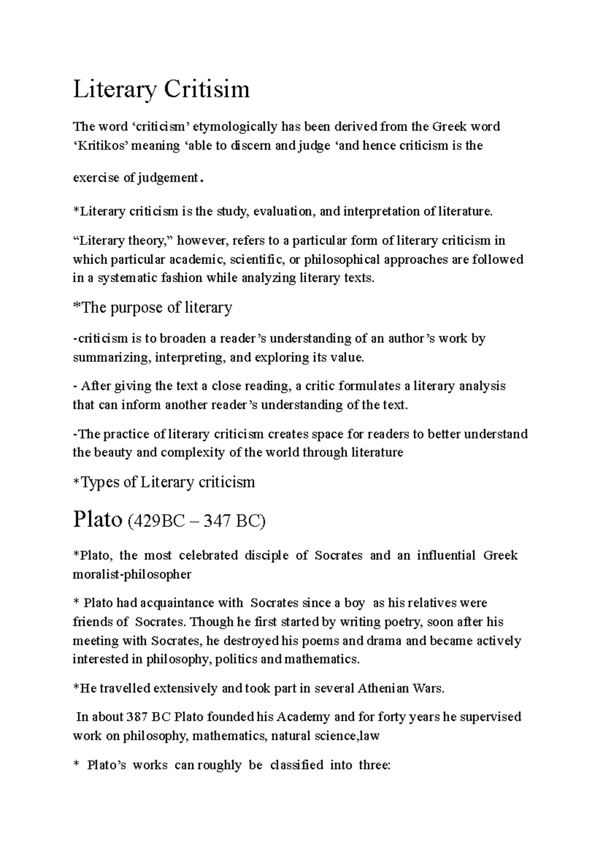 Literary criticism - this is a short lecture note - Literary Critisim ...