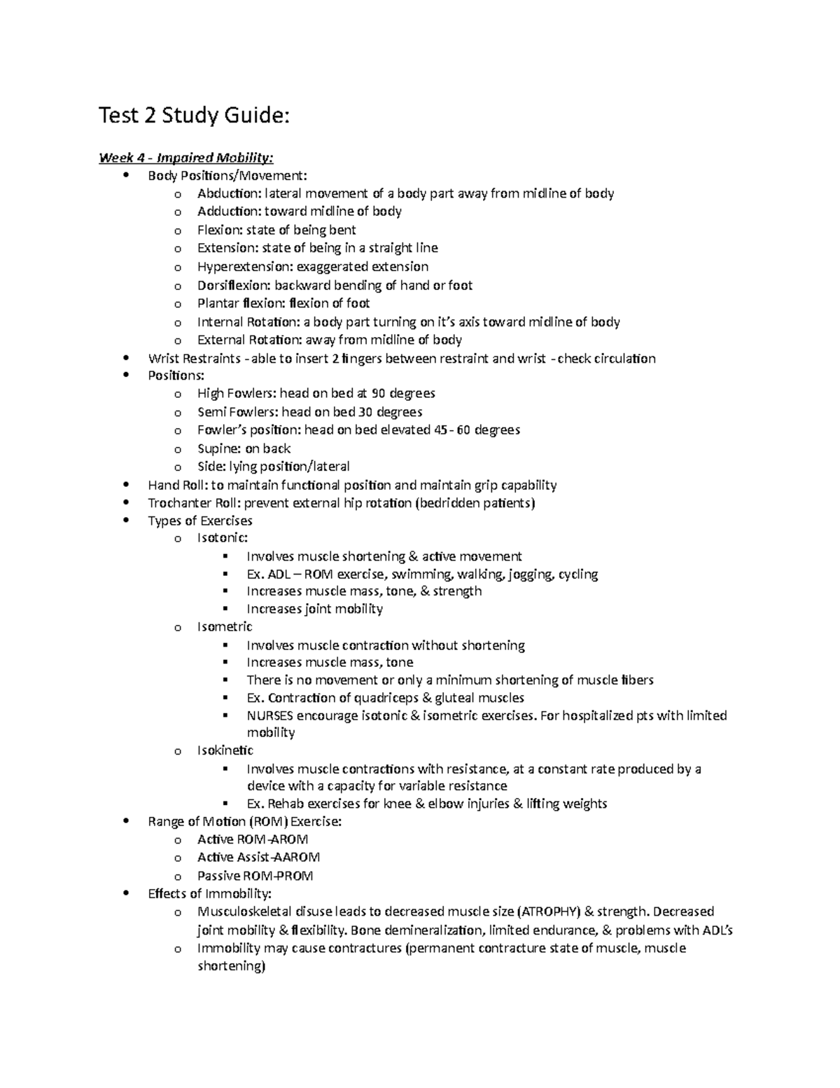 Test 2 Study Guide copy - Test 2 Study Guide: Week 4 - Impaired ...
