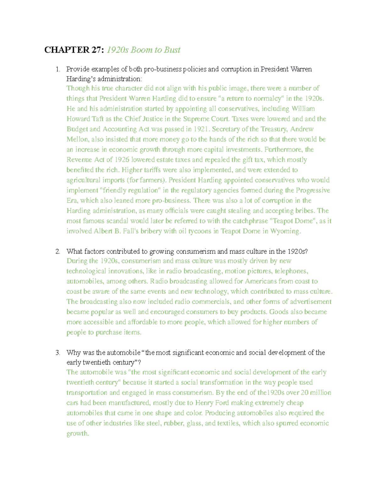 Chapter 27 HW Questions - CHAPTER 27: 1920s Boom to Bust Provide ...