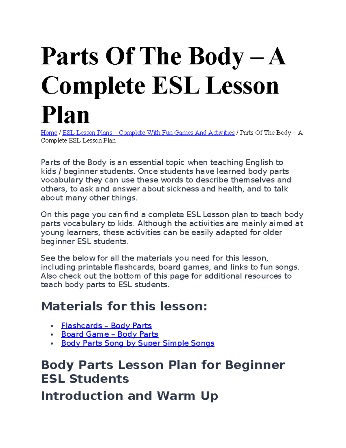 Parts Of The Body - Once students have learned body parts vocabulary ...