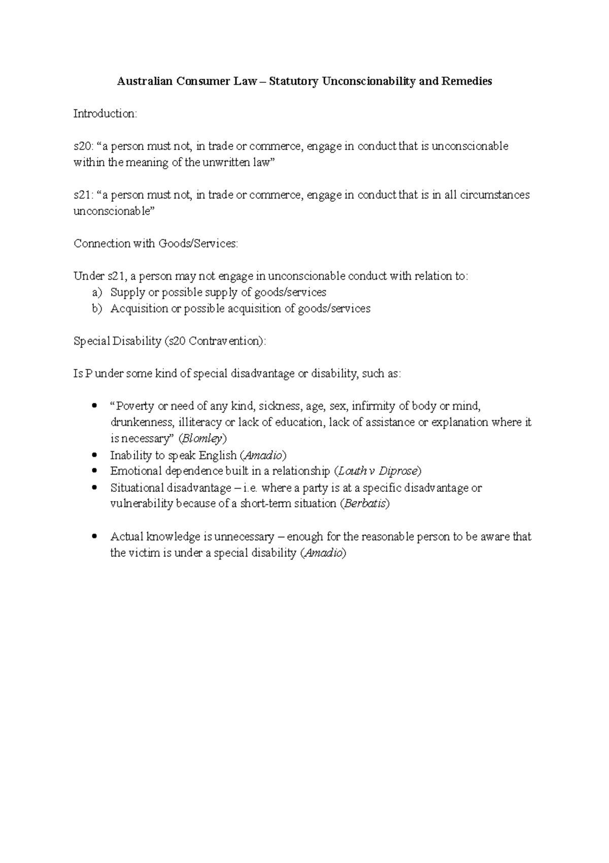 Australian Consumer Law - Unconscionability and Remedies - Australian ...