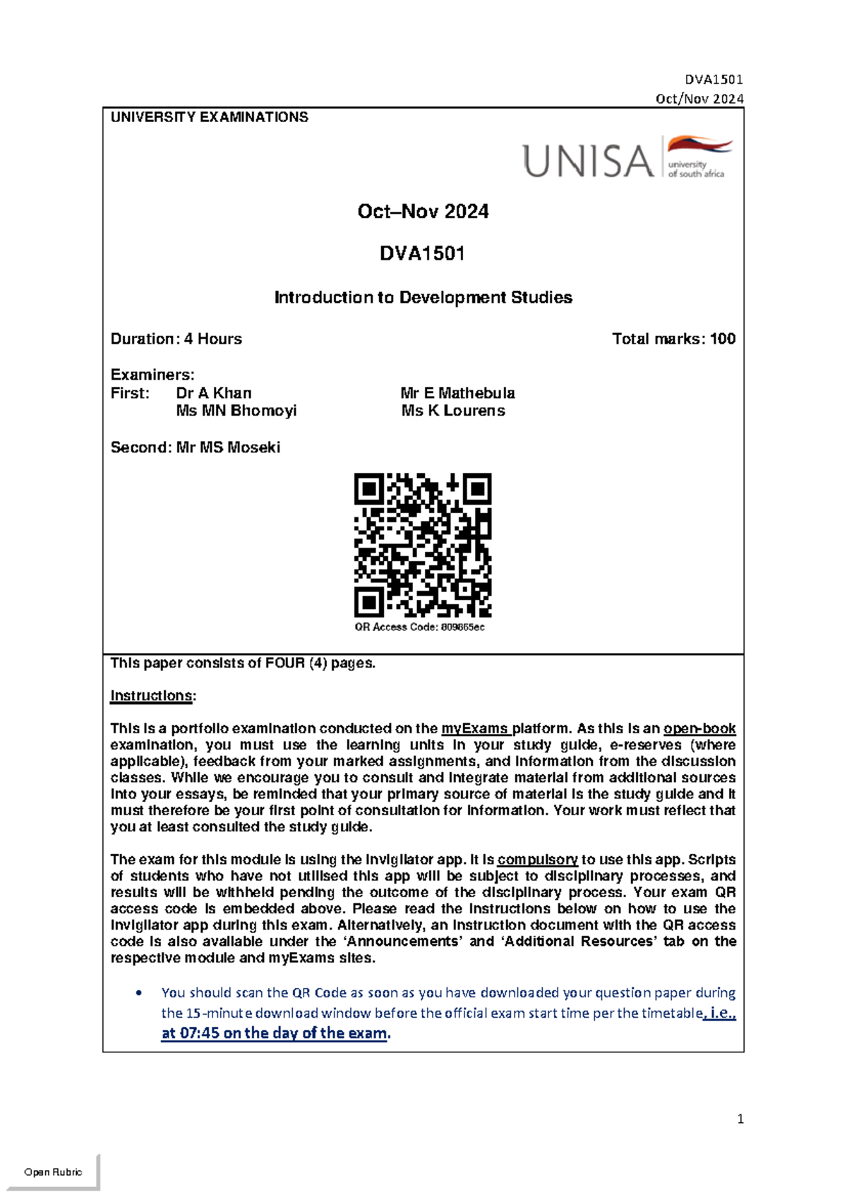 DVA1501 Oct-Nov 2024 exam question paper - Oct/Nov 2024 UNIVERSITY ...