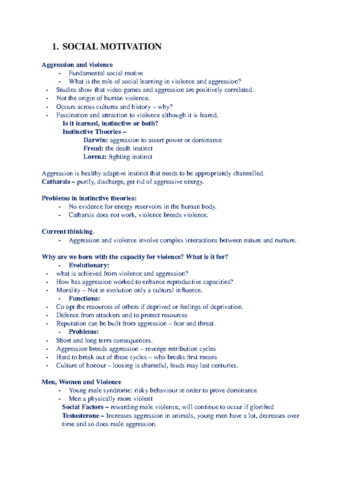 Social Motivation - 1. SOCIAL MOTIVATION Aggression and violence ...