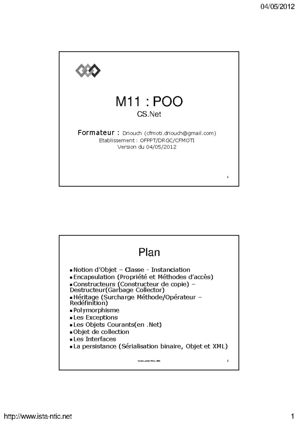 Module Techniques de Programmation orientee objet POO C - M11 : POOM11 : POO CS.NetCS - Studocu